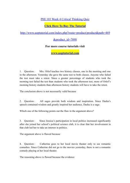 PHI Week Critical Thinking Quiz