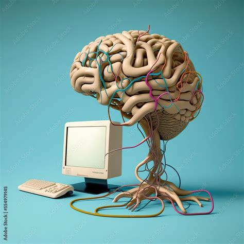 Plastic Human Brain Conected To A Computer O Keyboard Artificial Intelligence Generative Ai
