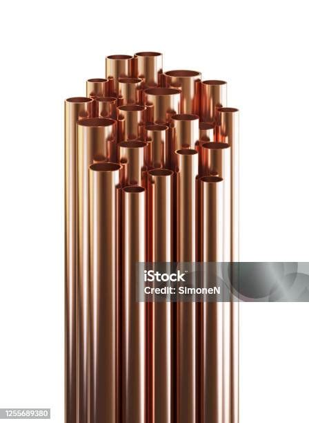 흰색 배경에 분리된 구리 파이프 클리핑 경로가 포함되어 있습니다 3d 일러스트레이션 묶음에 대한 스톡 사진 및 기타 이미지 묶음 구리 관 튜브 Istock