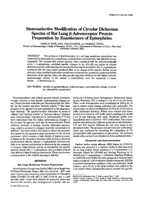 Pdf Stereoselective Modification Of Circular Dichroism Spectra Of Rat Lung β Adrenoceptor