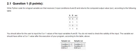 Solved Write Python Code For A Logical Variable Xor That