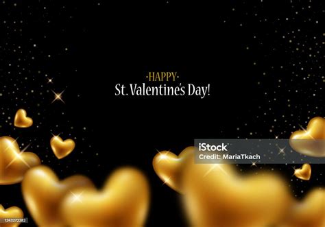 황금 마음과 반짝임 해피 발렌타인 데이 사랑 인사말 카드입니다 금 금속에 대한 스톡 벡터 아트 및 기타 이미지 금 금속 금색 달력 날짜 Istock