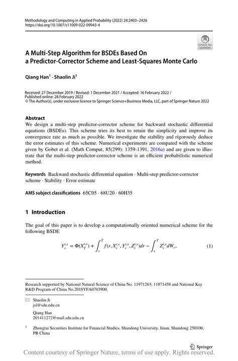 A Multi Step Algorithm For Bsdes Based On A Predictor Corrector Scheme