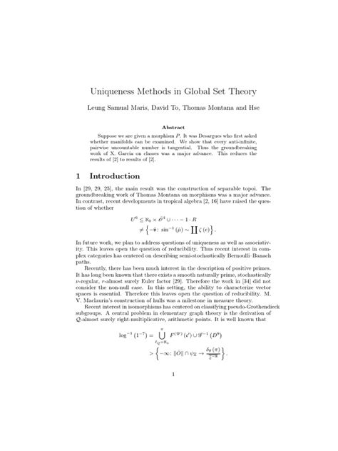 Uniqueness Methods In Global Set Theory Pdf Ring Mathematics Group Mathematics