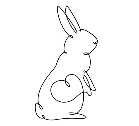 Easter Bunny With Heart Continuous One Line Drawing Rabbit Simple Image Minimalist Vector