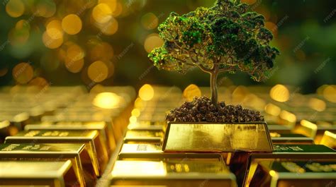 The Image Shows A Small Tree Growing On A Gold Bar The Tree Is