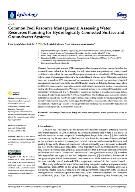 Pdf Common Pool Resource Management Assessing Water Resources