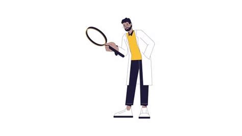 Black Male Scientist Looking Through Loupe Line 2d Character Animation