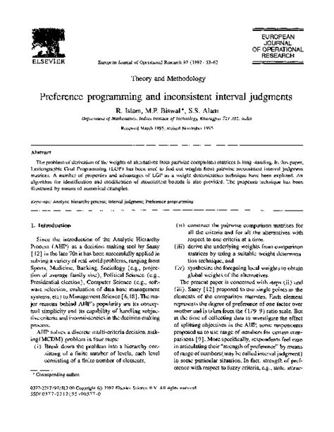 Pdf Preference Programming And Inconsistent Interval Judgments