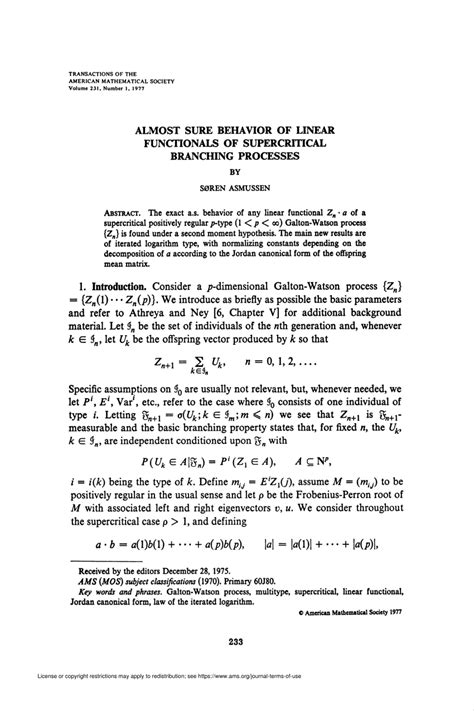 Pdf Almost Sure Behavior Of Linear Functionals Of Supercritical