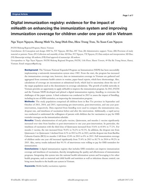 Pdf Digital Immunization Registry Evidence For The Impact Of Mhealth On Enhancing The