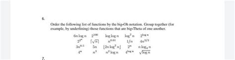 [solved] order the following list of functions by the big