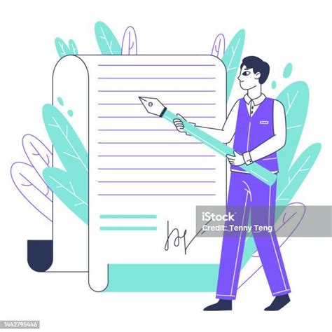 계약서 또는 공식 서류에 서명하는 남자 비즈니스 계약 서명 사업 계약 주선 거래 문서는 흰색 배경에 격리된 평면 벡터 그림에 서명합니다 개념에 대한 스톡 벡터 아트 및 기타