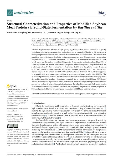 Pdf Structural Characterization And Properties Of Modified Soybean Meal Protein Via Solid