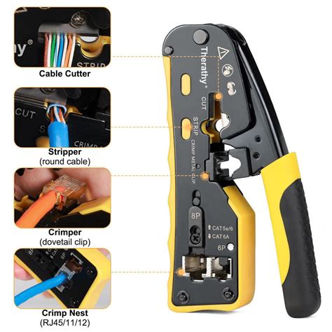 Therathy Pass Through Rj45 Crimp Tool Kit Ratcheting Modular Data Cable Crimper Ethernet