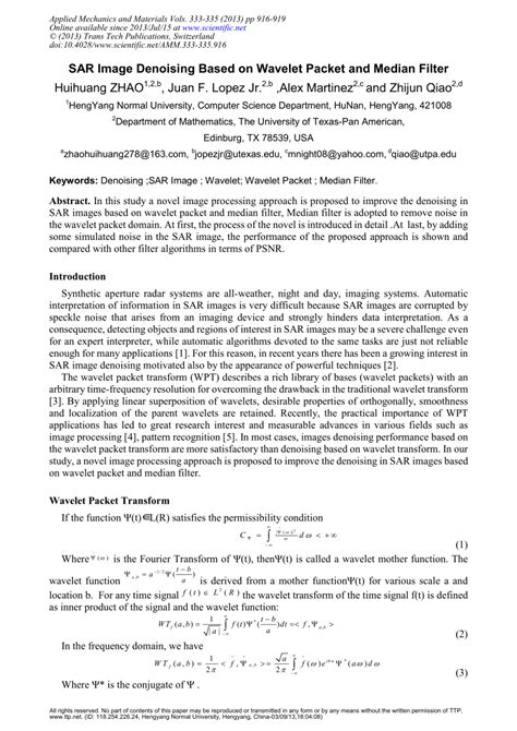 Pdf Sar Image Denoising Based On Wavelet Packet And Median Filter