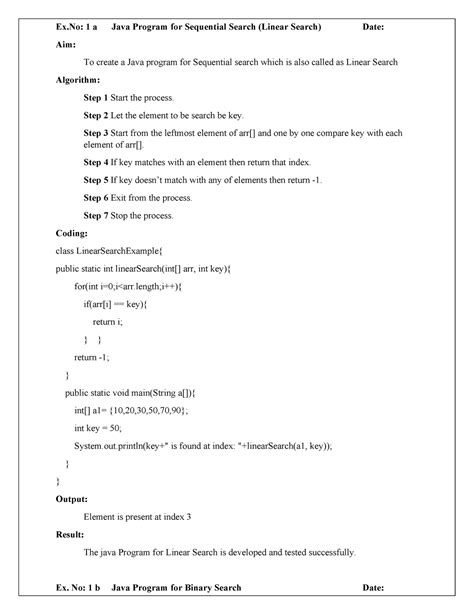 Cs3381 Oop Lab Manual Ex 1 A Java Program For Sequential Search Linear Search Date Aim To
