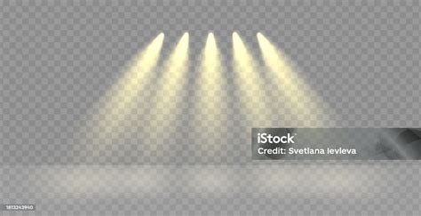 무대 배경으로 장면 스포트 라이트 황금빛 광선은 야간 파티 스튜디오나 극장 쇼에서 밝게 빛납니다 디스코 프로젝터 플레어와 노란색