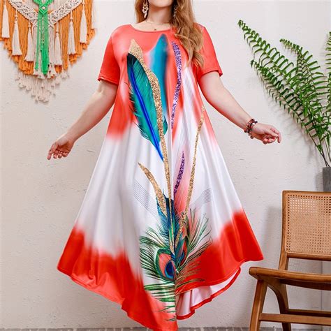 Plus Size Casual Dress Womens Plus Floral Print Short Sleeve Round