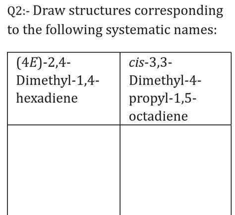 solved q2 draw structures corresponding to the following