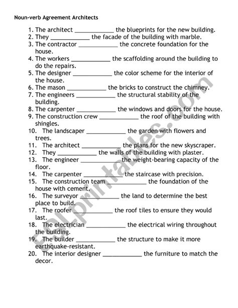Nounverb Agreement Architect Vocabulary Esl Worksheet By Hachi2020