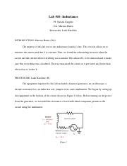 Lab Pdf Lab Inductance PI Natalie Cupples DA Marissa Harris Researcher Luke