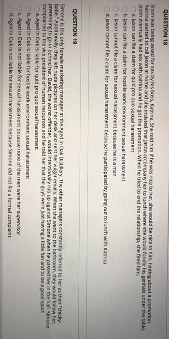 Solved QUESTION 18 Lason Was Being Asked For Sex By His Chegg Com