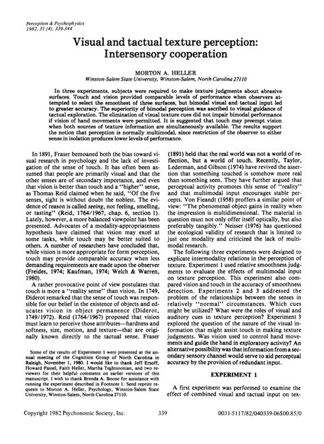 Pdf Visual And Tactual Texture Perception Intersensory Cooperation