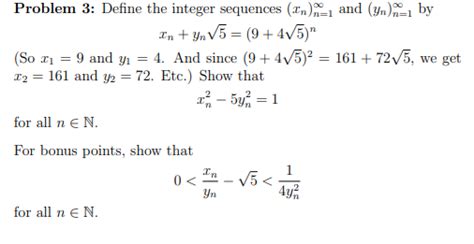 Solved Problem 3 Define The Integer Sequences Xnn1∞ And