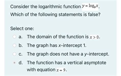 Solved Consider The Logarithmic Function Y Log X Which Of Chegg Com