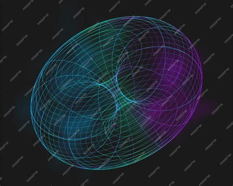 사이버 왜곡 된 모양 복고풍 펑크 디자인 요소 검은 배경 벡터 일러스트 레이 션에 와이어 프레임 웨이브 기하학 모양 프리미엄 벡터