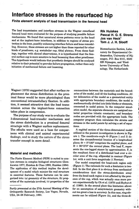 Pdf Interface Stresses In The Resurfaced Hip Finite Element Analysis
