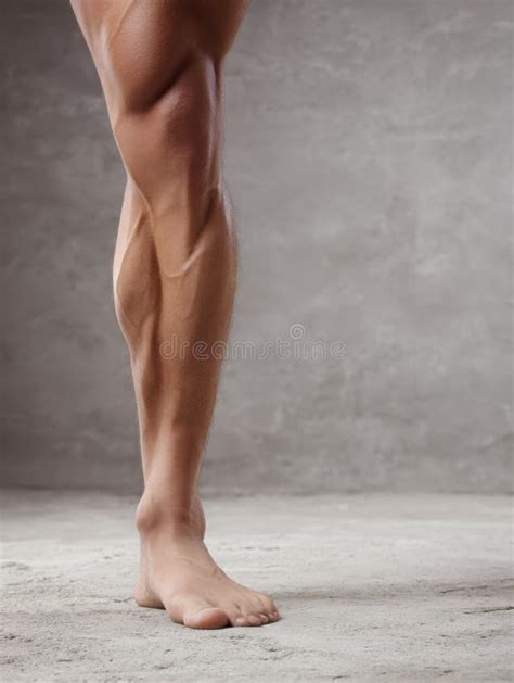 Calf Muscle Flex Displayed Against A Neutral Concrete Background Highlighting Strength And