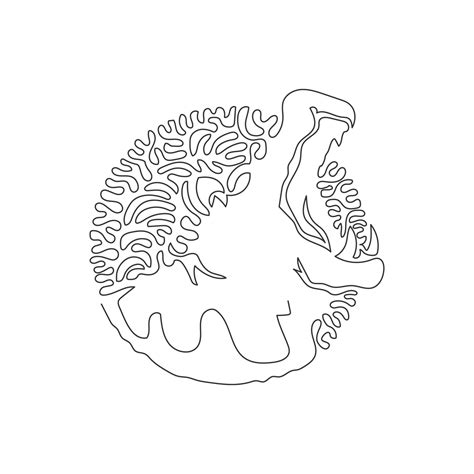 Single Curly One Line Drawing Of Scary Hippopotamus Abstract Art Continuous Line Draw Graphic