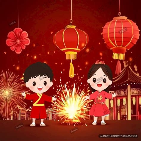 Ai创作图春节儿童放鞭炮贺图 庆祝新年春节过年 拿灯笼的小伙伴 灯会卡通人物 小孩点爆竹插画 儿童放鞭炮场景 小孩放鞭炮场景 新年情侣头像插画 放炮竹的儿童 元宵节闹元宵放烟花 放鞭炮的小孩