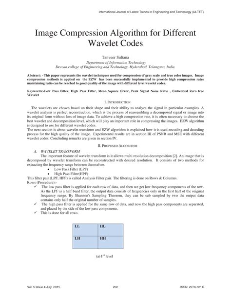 Pdf Image Compression Algorithm For Different Wavelet Codes
