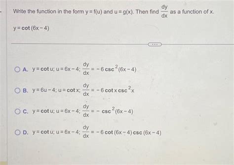 solved write the function in the form y f u and u g x