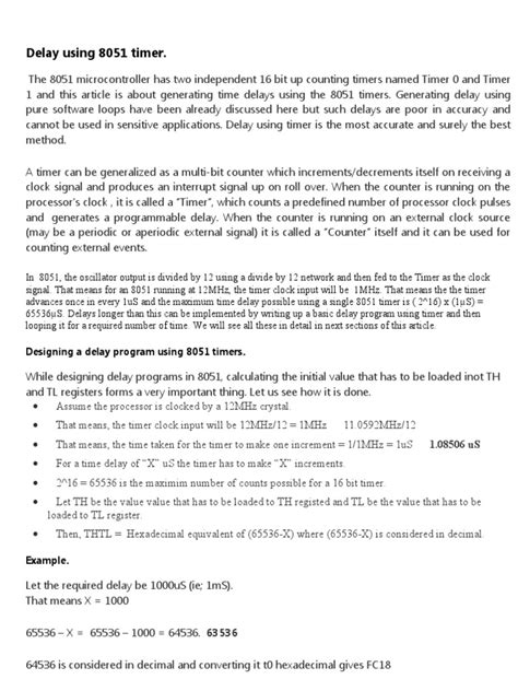 Delay Using 8051 Timer Pdf Timer Clock
