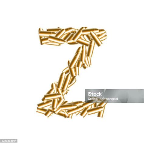 알파벳 총알 설정 문자 Z 골드 색상 일러스트 레이 션 3d 가상 디자인 흰색 배경에 고립 알파벳 Z에 대한 스톡 벡터 아트 및 기타 이미지 Istock
