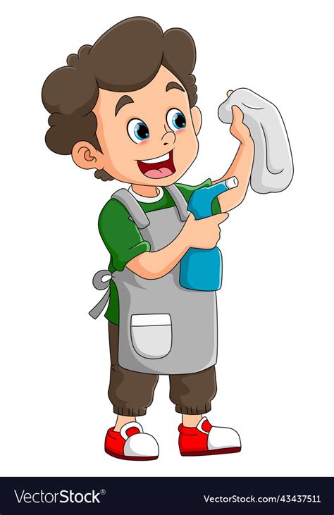 Boy Is Cleaning The Window With The Cleaning Vector Image