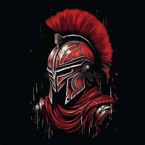 Ancient Spartan Warrior Helmet Illustration For T Shirt Design Stock