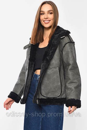 Дубленка женская двухсторонняя на искусственном меху серого цвета ...