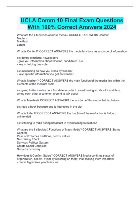 Ucla Comm 10 Final Exam Questions With 100 Correct Answers 2024 Ucla Stuvia Us