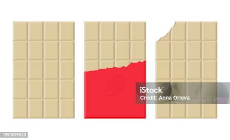 흰색 바탕에 열린 패키지에 화이트 초콜릿 바 세트 플랫 벡터 일러스트 레이 션 바 카운터에 대한 스톡 벡터 아트 및 기타 이미지