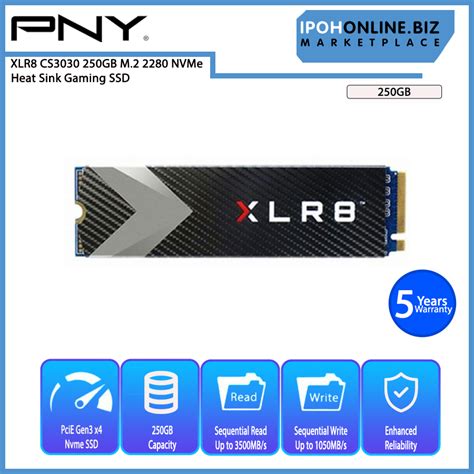 PNY XLR8 CS3030 250GB / 500GB M.2 2280 NVMe HEAT SINK Gaming SSD ...