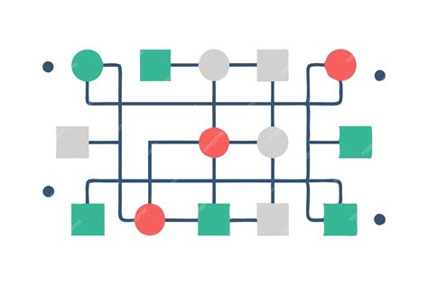 Flat Abstract Diagram With Interconnected Nodes And Lines Symbolizing A Complex Network And