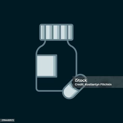 라인 진정 알약 아이콘은 검은 배경에 고립되어 있습니다 그림자가 있는 평면으로 채워진 윤곽선 스타일입니다 벡터 0명에 대한 스톡 벡터 아트 및 기타 이미지 Istock