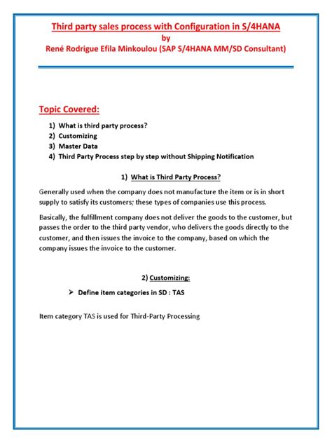 Third Party Sales Process With Configuration In S 4hana By René