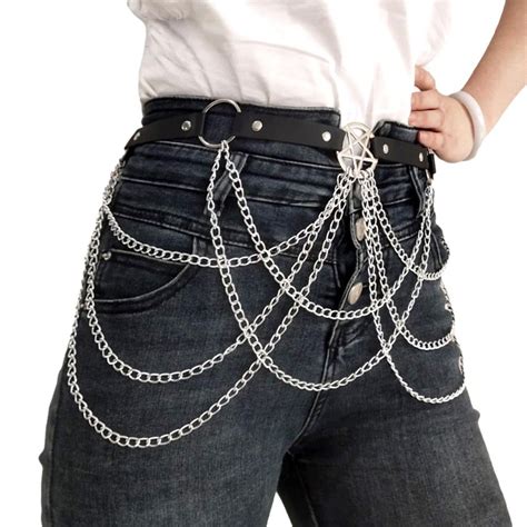 Ro Rox Pentagram Triple Chain Faux Leather Belt Ro Rox