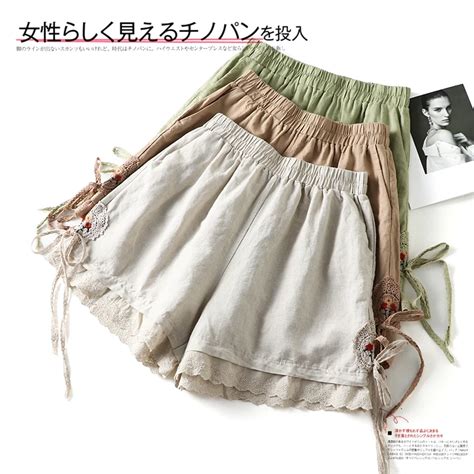 모리 걸 코튼 린넨 자수 반바지 루즈핏 스위트 레이스 동안 핫팬츠 여름 신상 Aliexpress